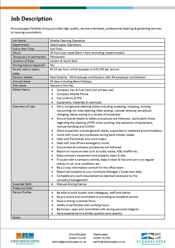 Mobile Cleaning Operative - Cleanscapes Limited